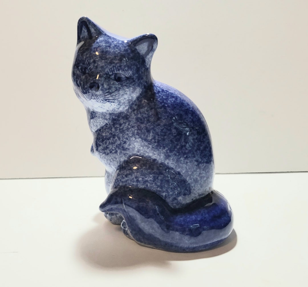 Vintage Cat Figurine, Vintage Blue Sponge Art Cat, Vintage Ceramic Cat ...