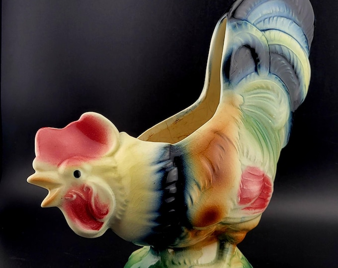 Vintage Colorful Ceramic Rooster Chicken Planter - Etsy