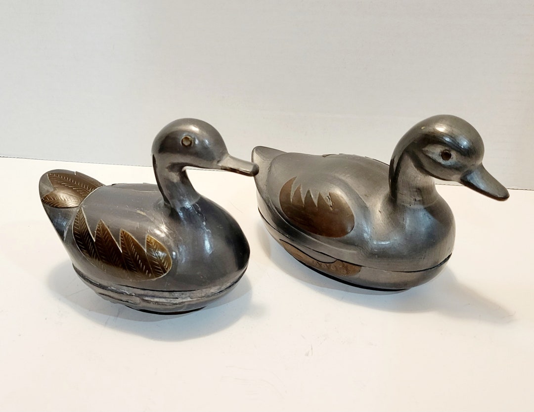 Mid-century Metal Duck Boxes, Metallic Duck Shape Boxes With Lids, Duck ...