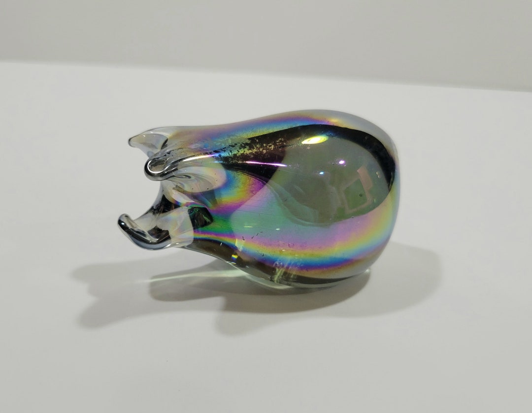 Carnival Glass Pig Paperweight, Iridescent Glass Pig Paperweight ...