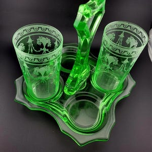 Vaseline Glass Antique Cambridge Glass Bridge Set Tray With 2 Tumblers ...