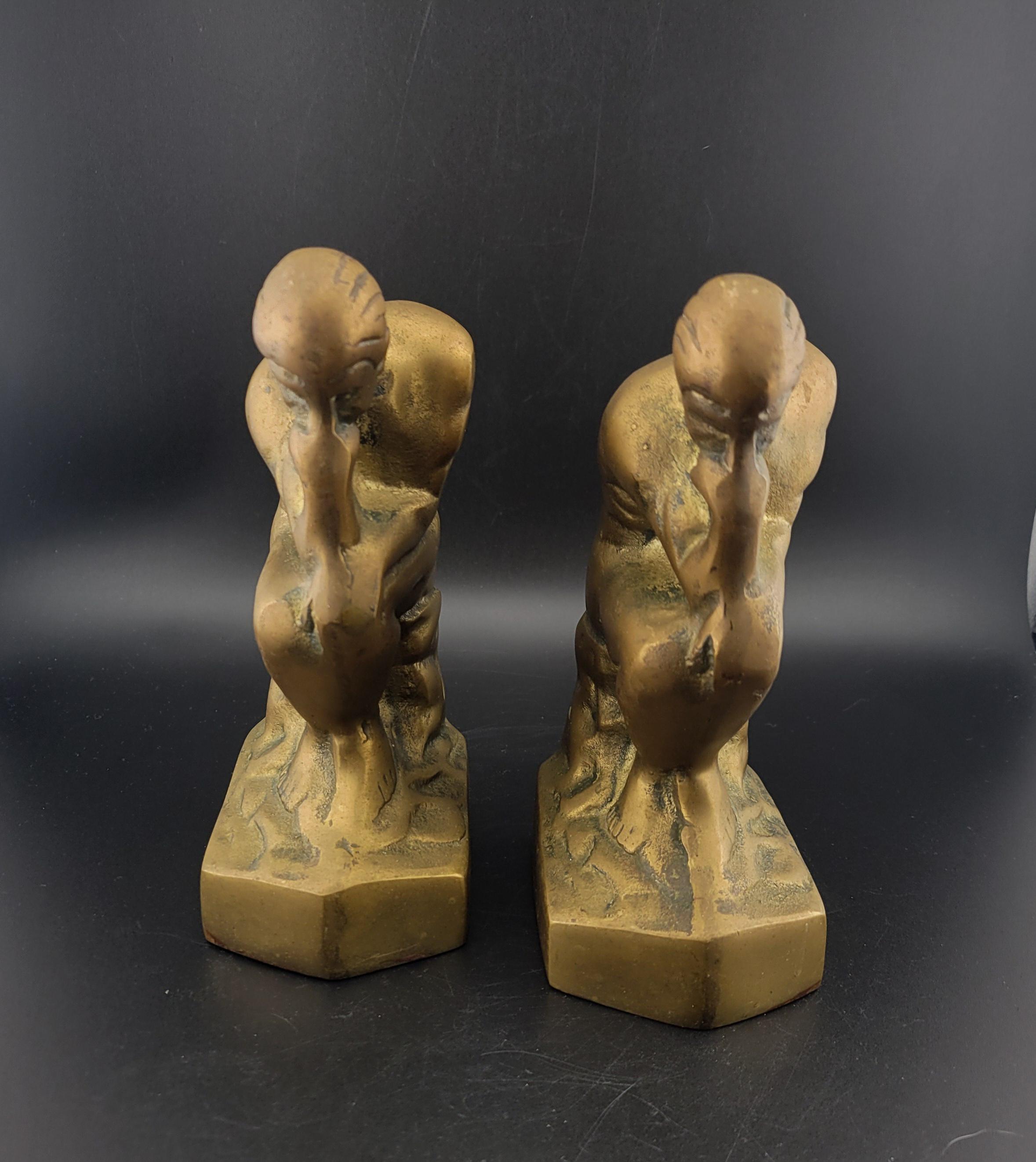 Rodin Statue the Thinker/thinking Man Metal Brass Finish Bookends - Etsy