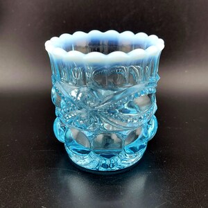 Vintage Mosser Blue Opalescent Glass Toothpick Holder, Eye Winker Glass ...