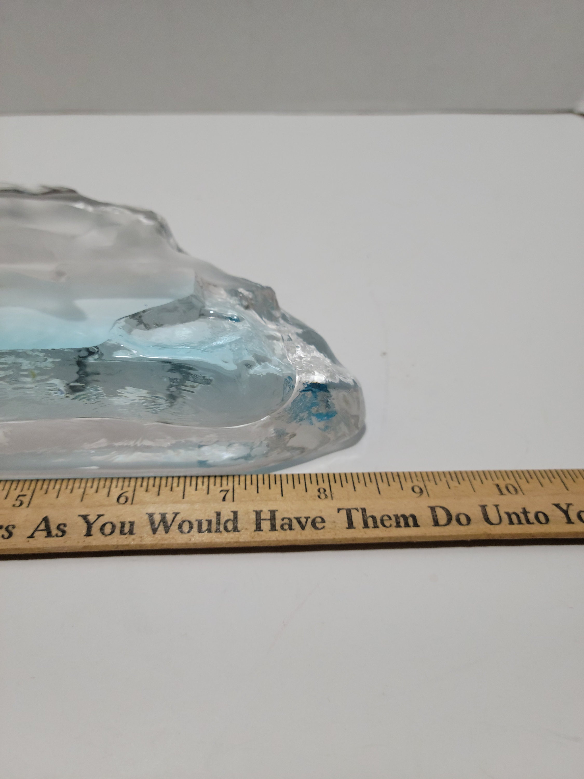 Vintage Blue Dolphin Etched Glass Paperweight With Beveled - Etsy