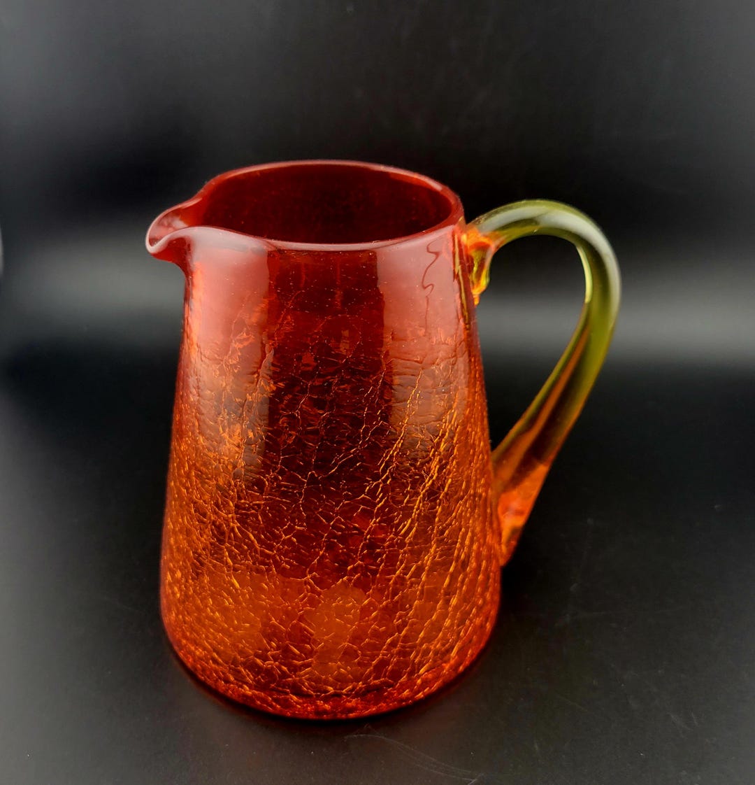 Vintage Amberina Glass Pitcher, Orange Crackle Glass Pitcher, Vintage ...