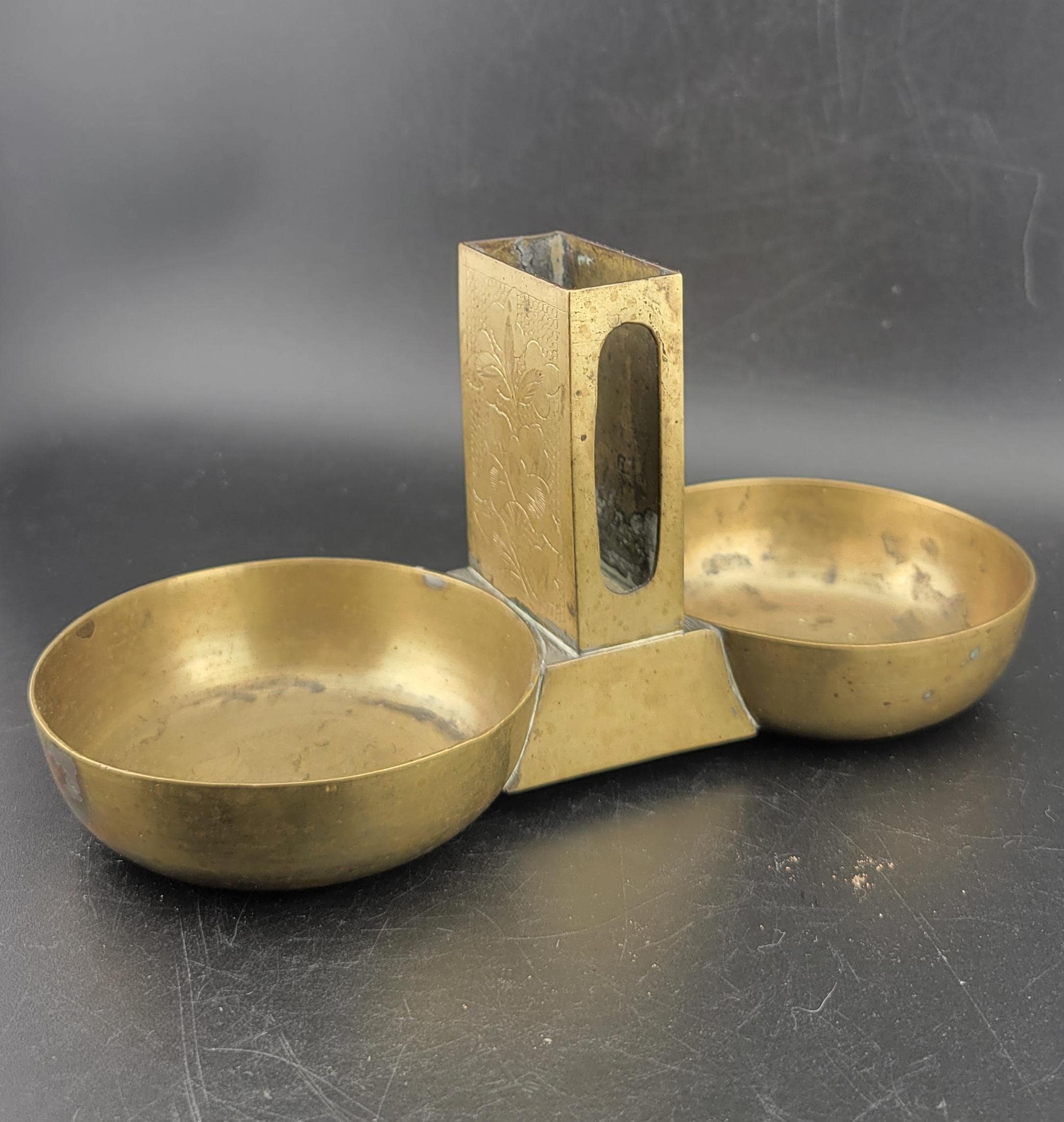 Vintage Antique Chinese Brass Ashtray & Match Box Holder Combo Double ...