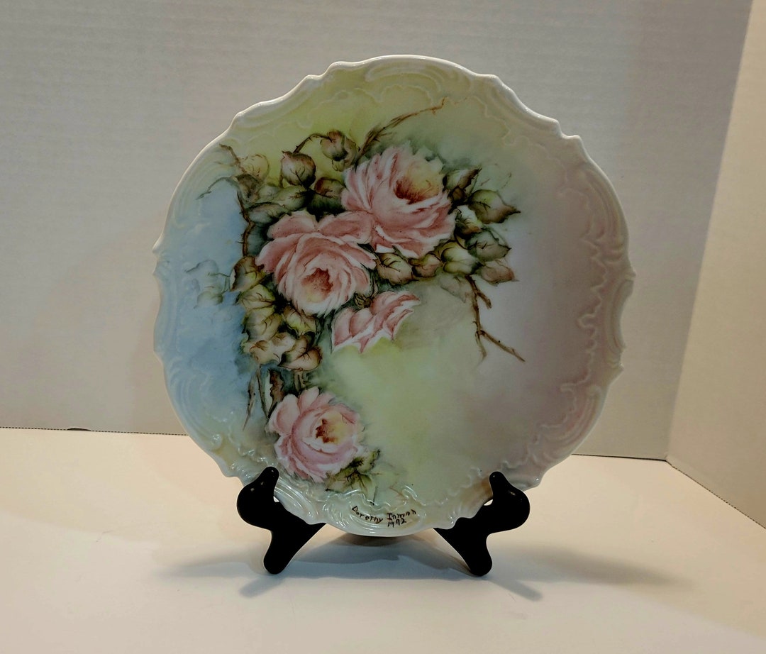 Hand Painted Rose Plate, Dorothy Inman Hant Painted Plate, Decorative ...