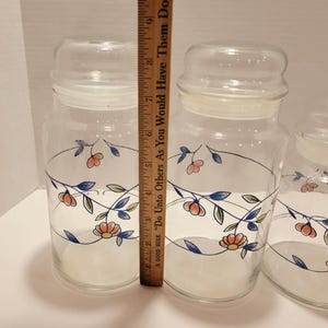 Set of 4 Princess House Canisters, Vintage Glass Canisters With Floral ...