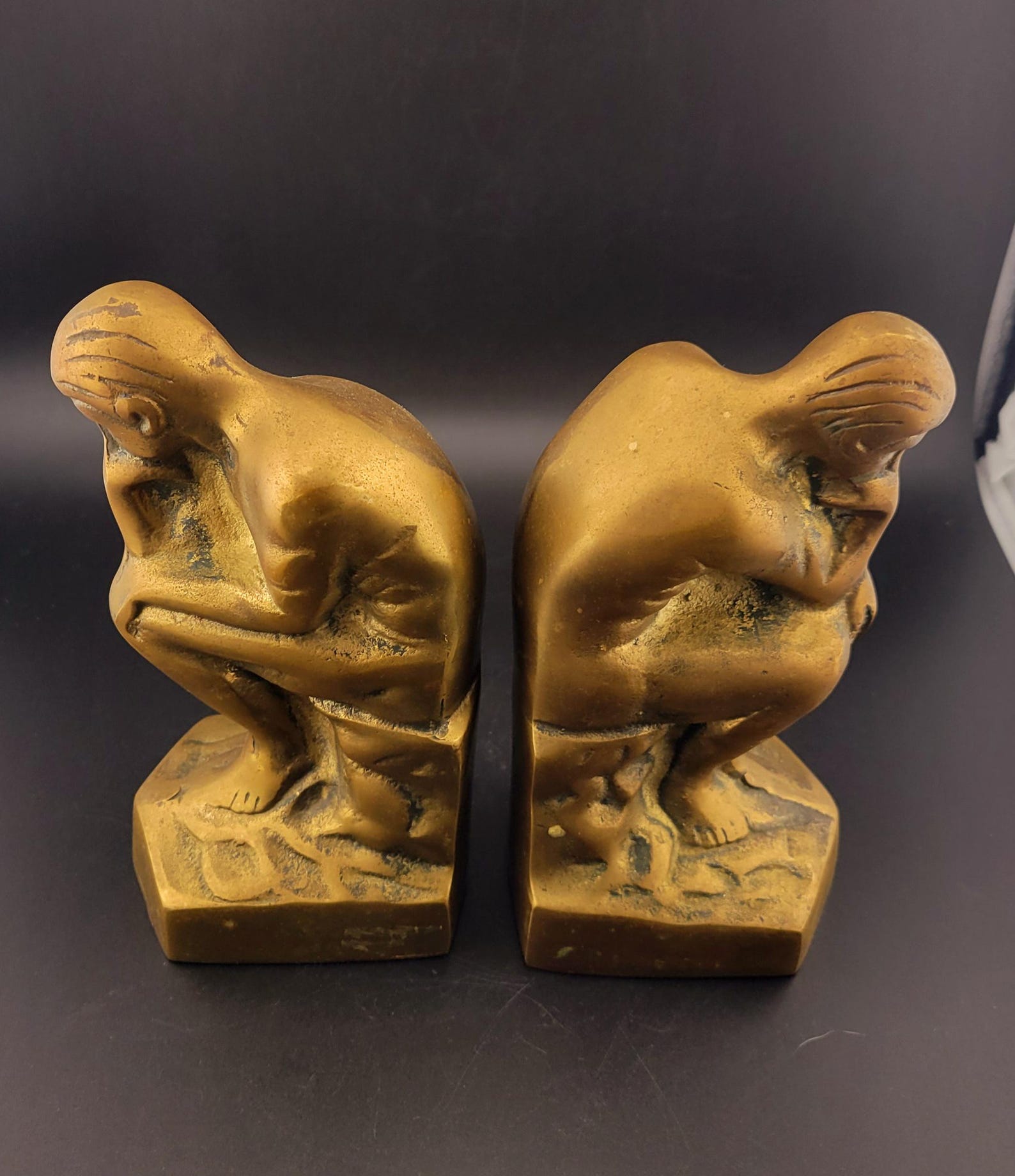 Rodin Statue the Thinker/thinking Man Metal Brass Finish Bookends - Etsy