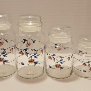 Set of 4 Princess House Canisters, Vintage Glass Canisters With Floral ...