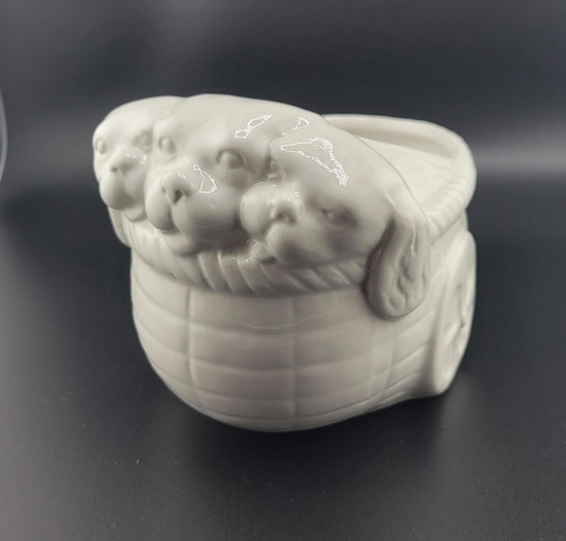 Dog Planter, White Planter, 3 Dogs in a Basket Planter, Dogs in Cart ...