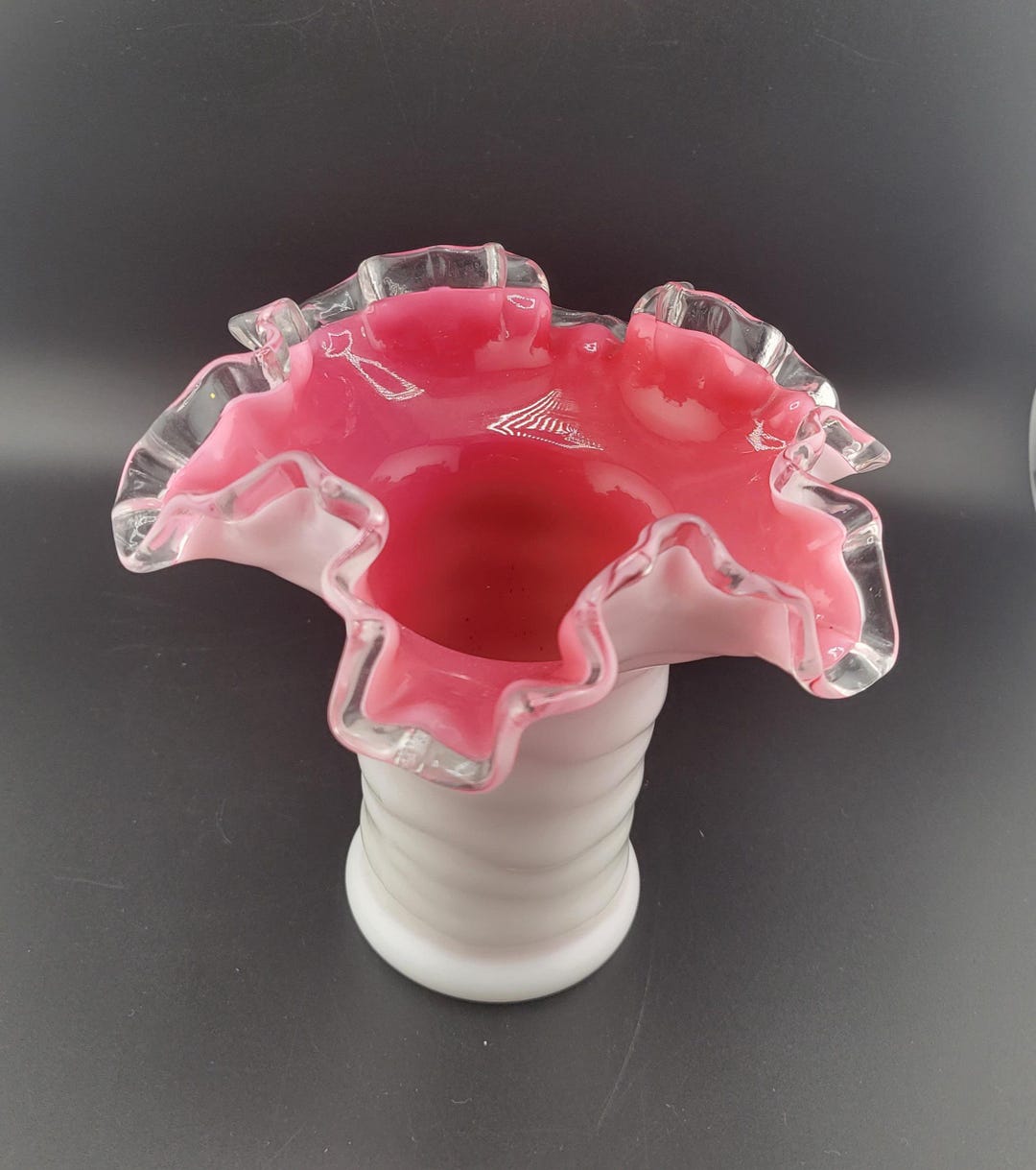Vintage Fenton Pink and White Ruffled Silvercrest Vase, Milkglass ...