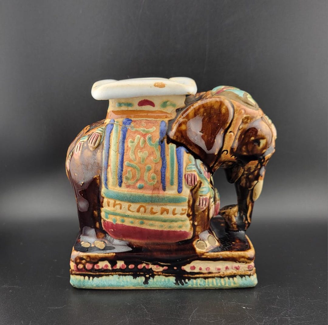 Elephant Ashtray, Vintage Elephant Ashtray, Hand Painted, Majolica - Etsy