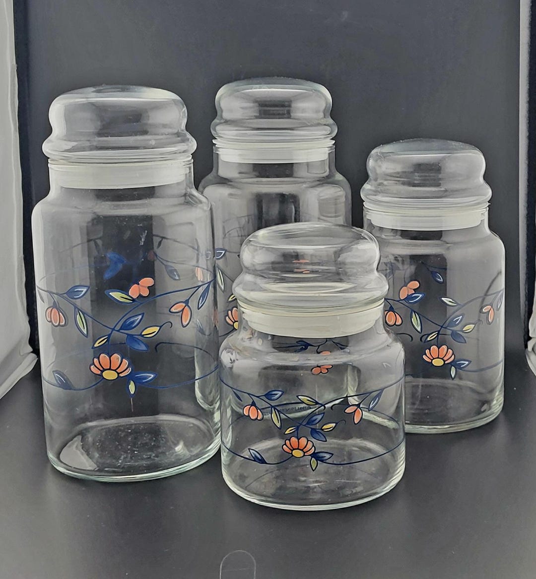 Set of 4 Princess House Canisters, Vintage Glass Canisters With Floral ...