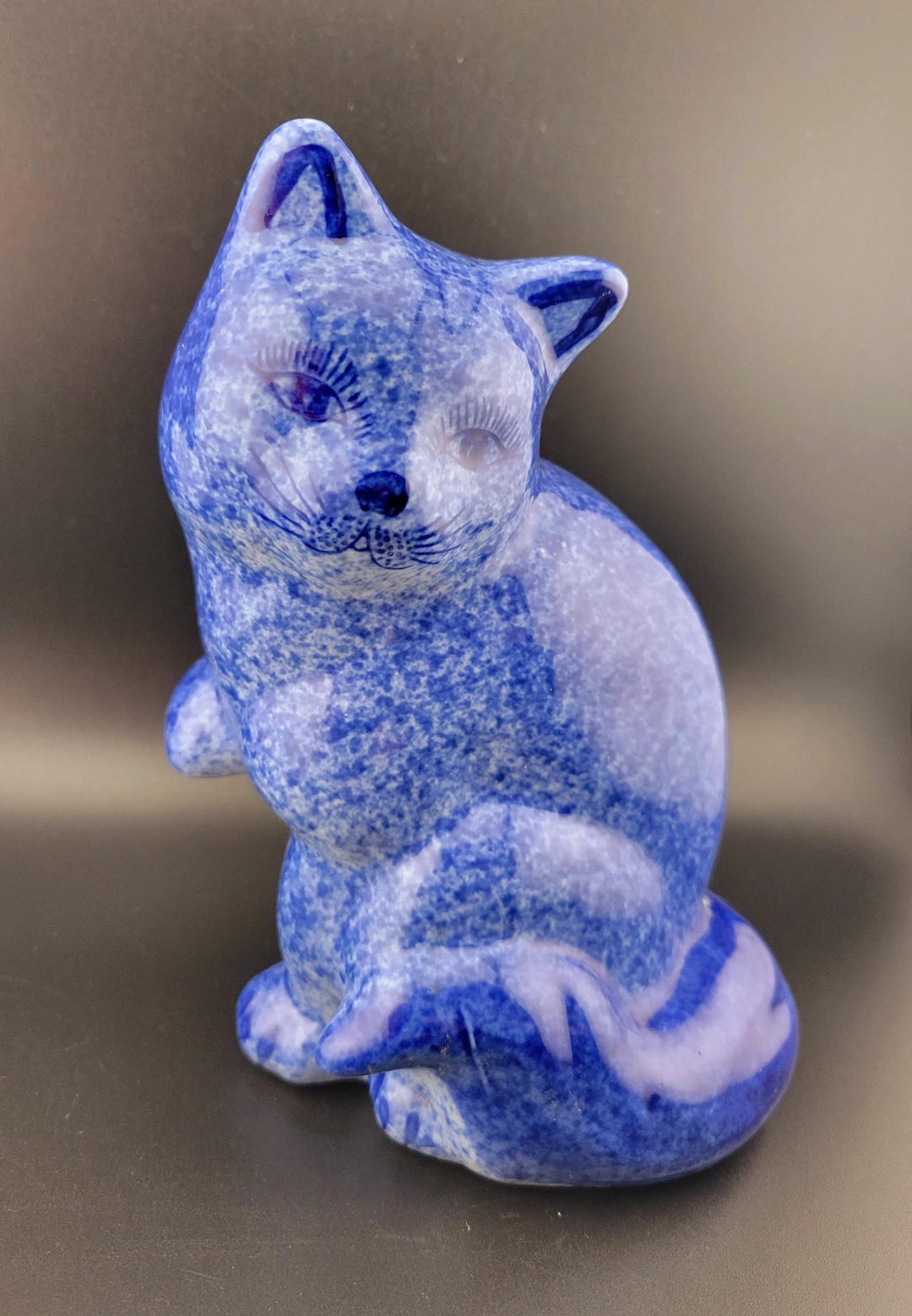 Vintage Cat Figurine, Vintage Blue Sponge Art Cat, Vintage Ceramic Cat ...