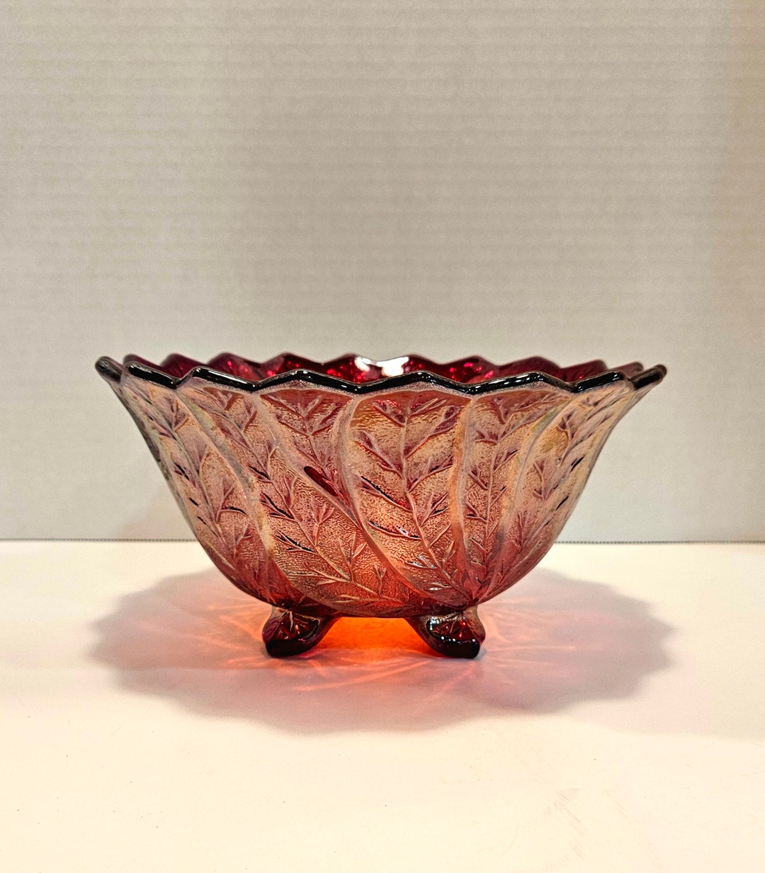 Vintage Impressed Imperial Glass Iridized Sunset Red Carnival Glass ...