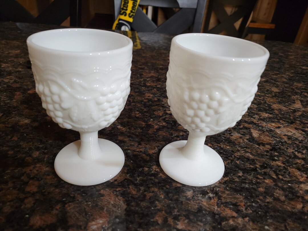 Imperial Milk Glass Goblets, Milk Glass Goblet With Grape Pattern ...