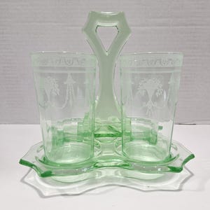 Vaseline Glass Antique Cambridge Glass Bridge Set Tray With 2 Tumblers ...