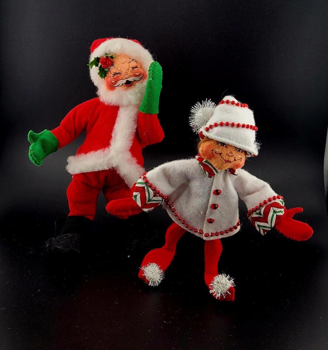 Vintage Annalee Santa and Elf Figurine, Cute Santa With Figurine ...