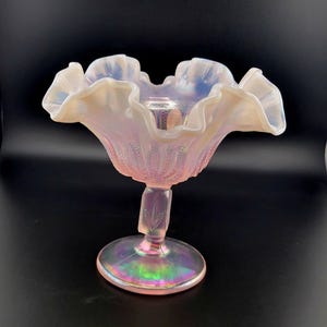Vintage Fenton Pink Opalescent Compote, Vintage Opalescent Fenton Glass ...