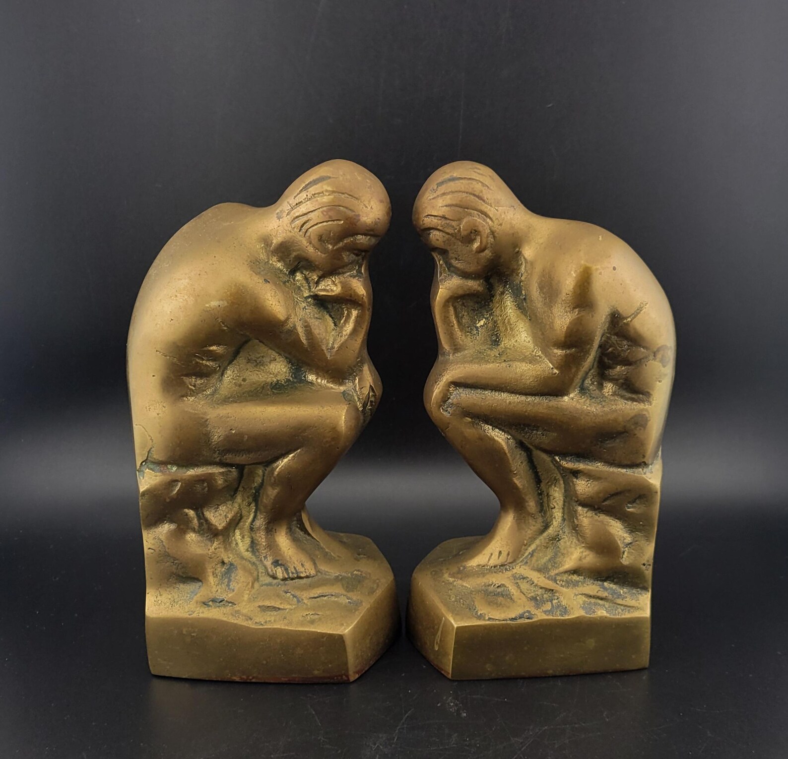 Rodin Statue the Thinker/thinking Man Metal Brass Finish Bookends - Etsy