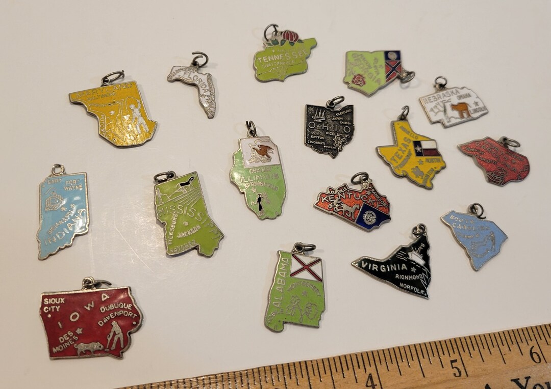 Vintage US State Charms, Enameled Silver Vintage State Charms, Vintage ...