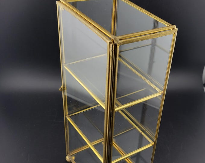 Brass and Glass Curio Cabinet, Small Vintage Curio Cabinet, Trinket ...