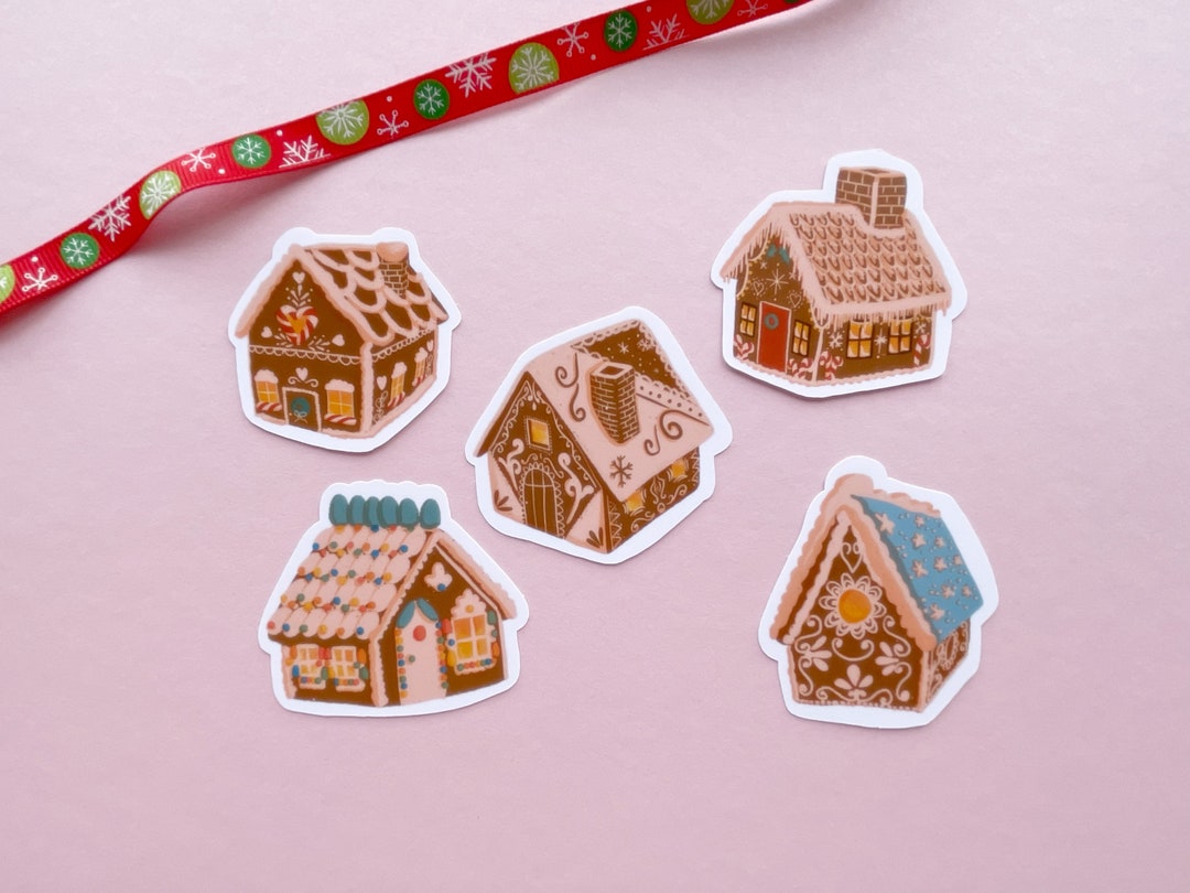 Gingerbread House Sticker Set – 5 Die Cut Vinyl Stickers, Cozy ...
