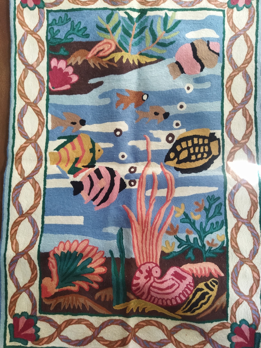 Marine Life Wall Hanging, Fish Woolen Fish Design Tapestry, Embroidered ...