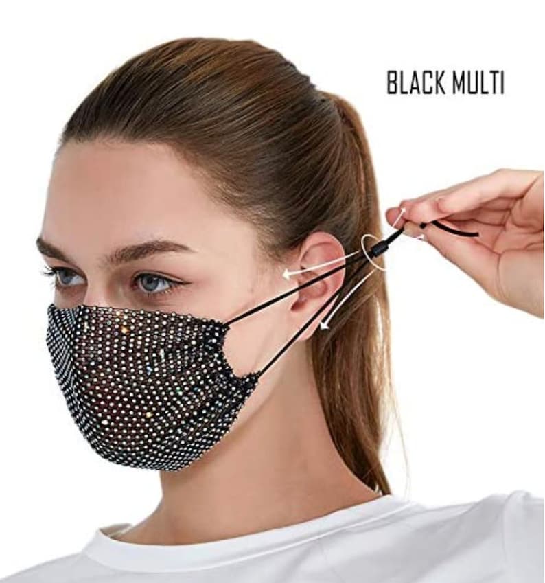 3 Rhinestone Face Masks | Adult Sparkly Face Mask Cover | Crystal Bling ...