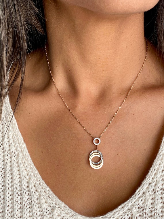 14K Gold Plated 3 Rings Necklace Interlocking Rings 30th - Etsy