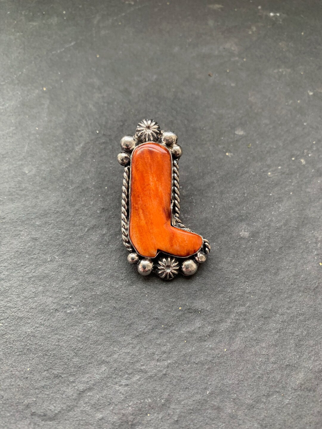 Native American Sterling Silver Orange Spiny Oyster Southwestern Cowboy ...