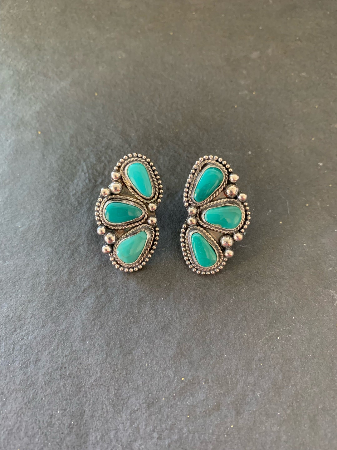 Native American Sterling Silver Carico Lake Turquoise Southwestern Half ...