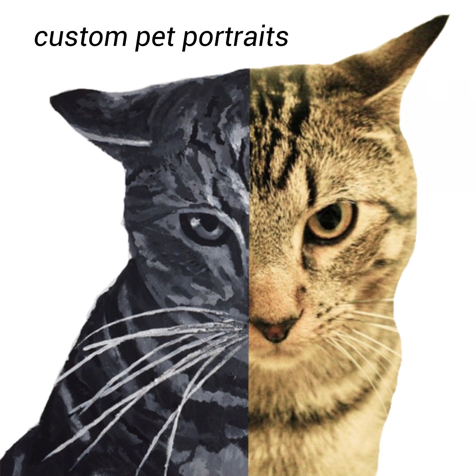 Custom Pet Animal Painting Portait Personalized Black and - Etsy UK