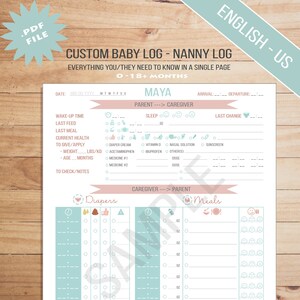 Printable BABY & NANNY Log CUSTOM Daily Schedule/tracker Newborn ...