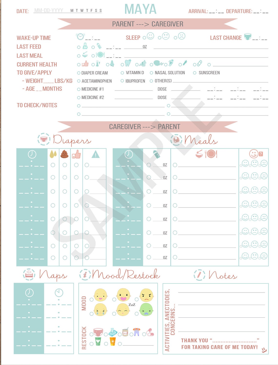 Printable BABY & NANNY Log CUSTOM Daily Schedule/tracker Newborn ...