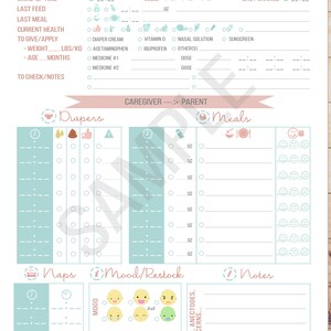 Printable BABY & NANNY Log - Schedule/tracker - Reports Meals/naps ...