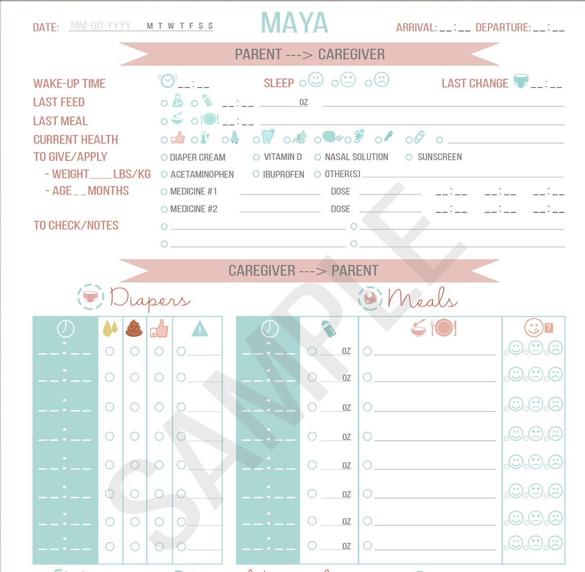 Printable BABY & NANNY Log CUSTOM Daily Schedule/tracker Newborn ...