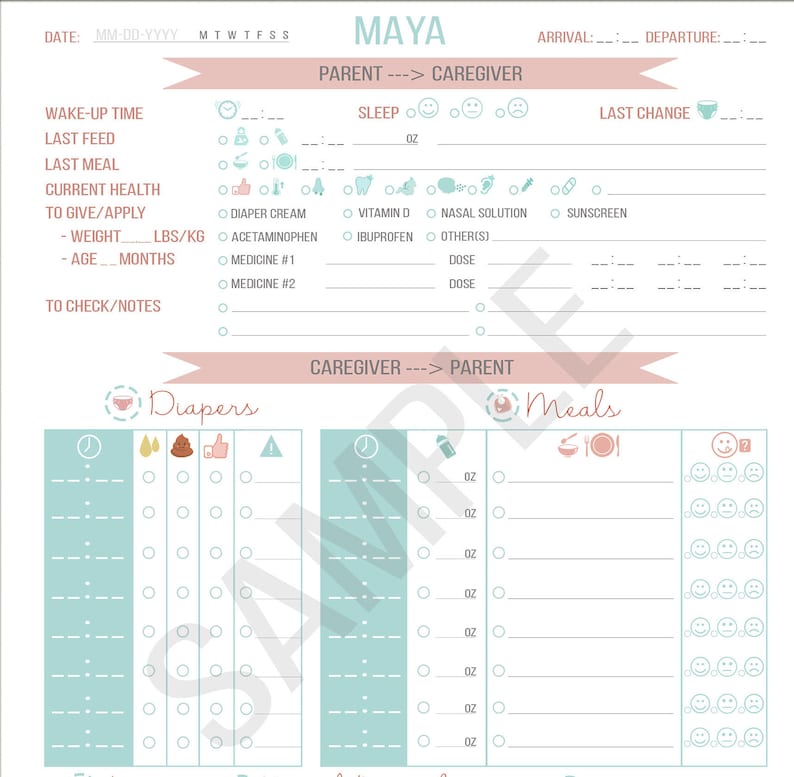 Printable BABY & NANNY Log CUSTOM Daily Schedule/tracker Newborn ...