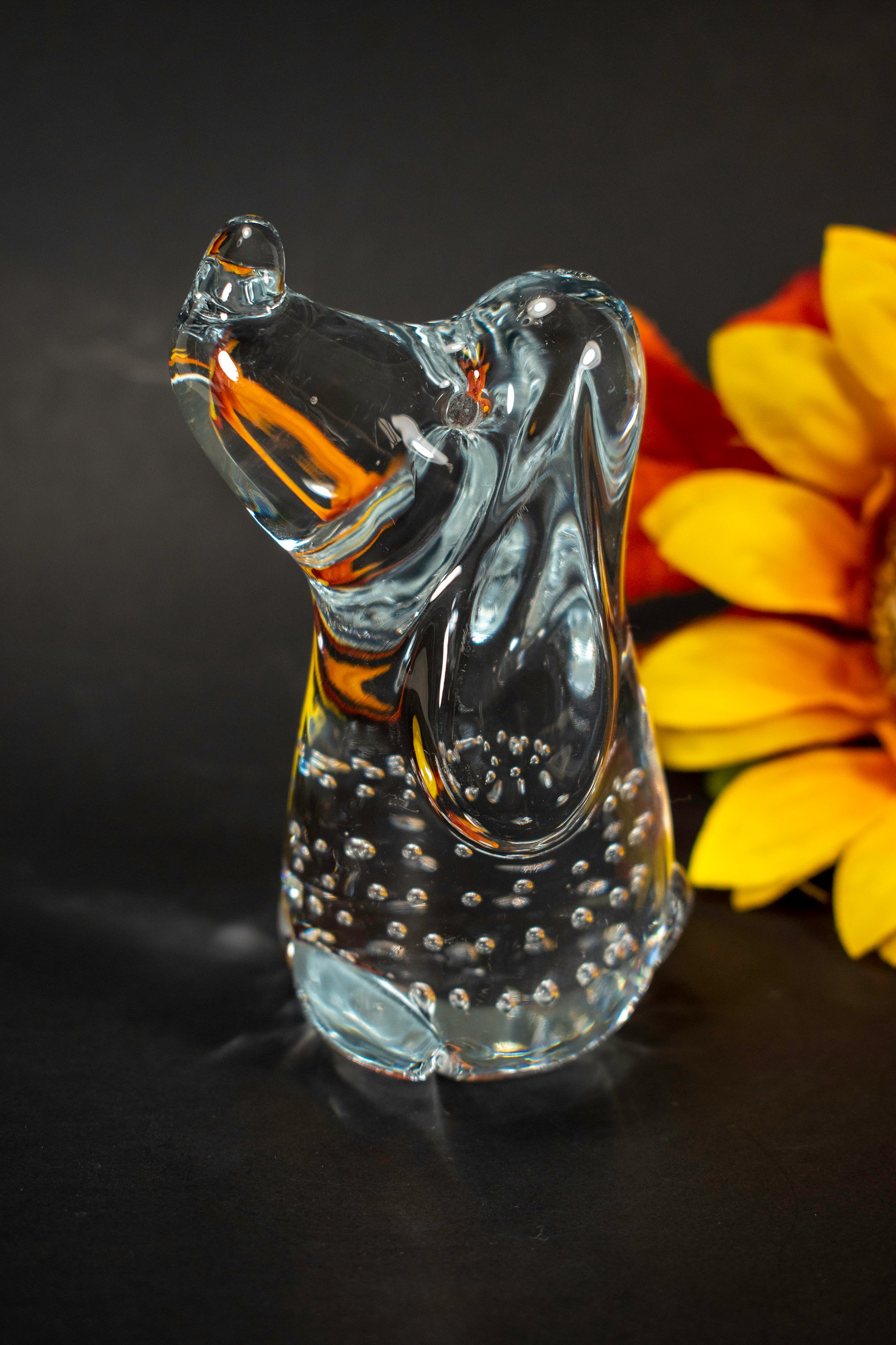 Clear Glass Hound Dog Figurine Paperweight With Controlled Bubbles ...