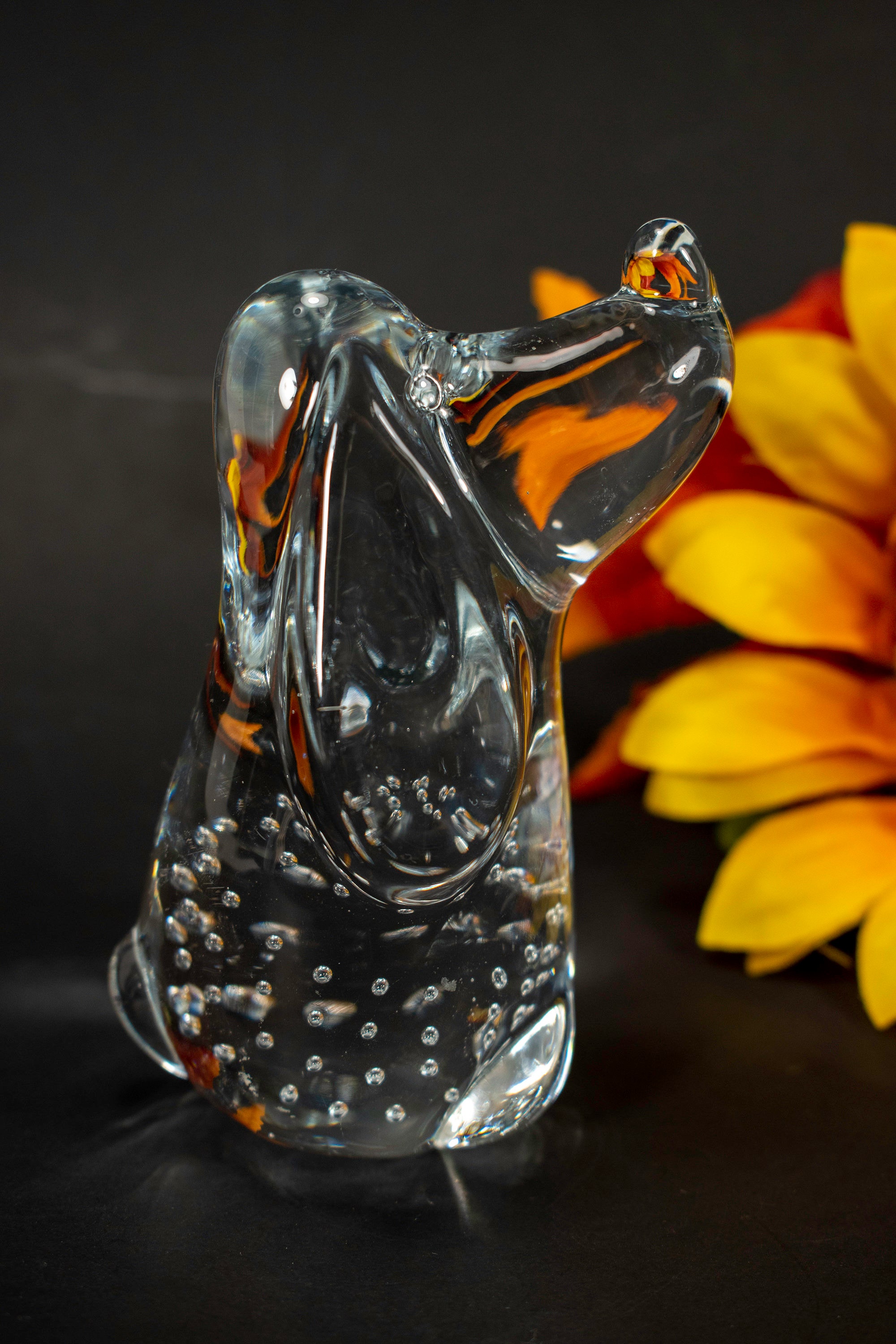 Clear Glass Hound Dog Figurine Paperweight With Controlled Bubbles ...