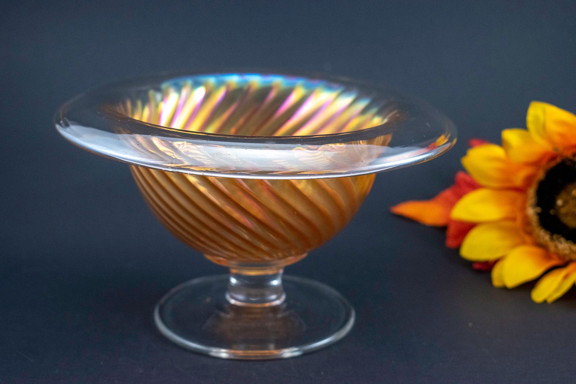 Imperial Glass Twisted Optic Rolled Rim Marigold Iridescent - Etsy