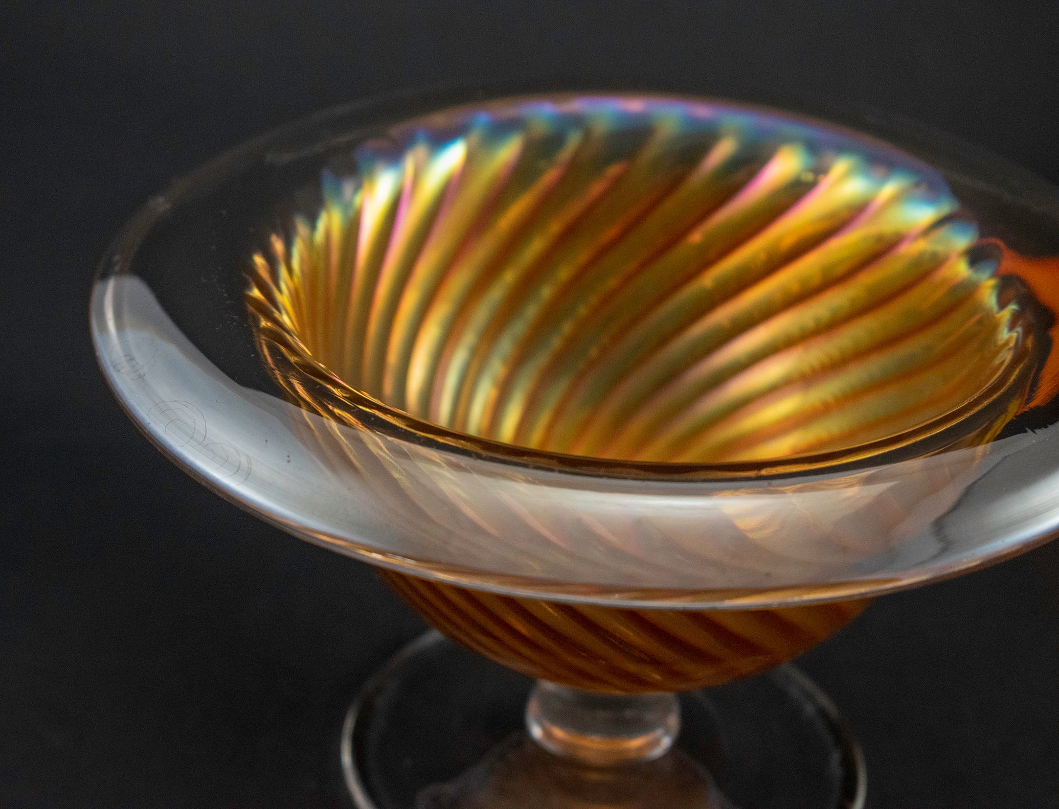 Imperial Glass Twisted Optic Rolled Rim Marigold Iridescent Carnival ...