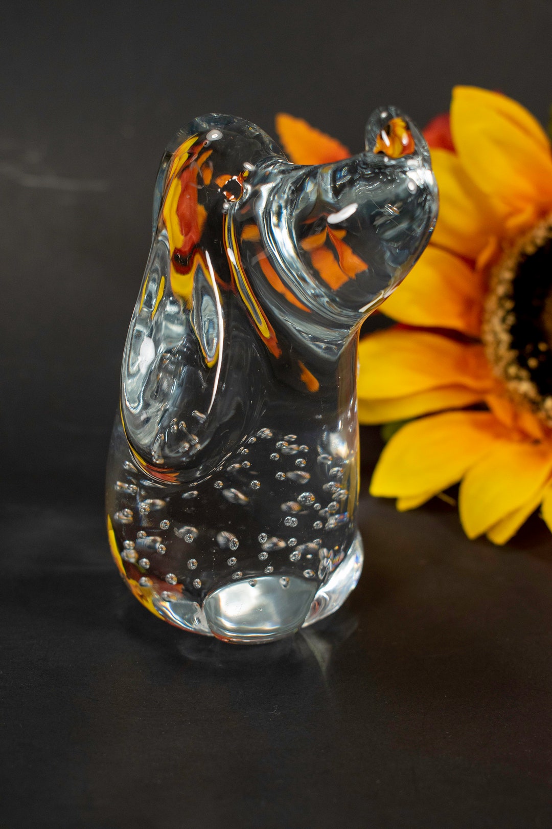 Clear Glass Hound Dog Figurine Paperweight With Controlled Bubbles ...
