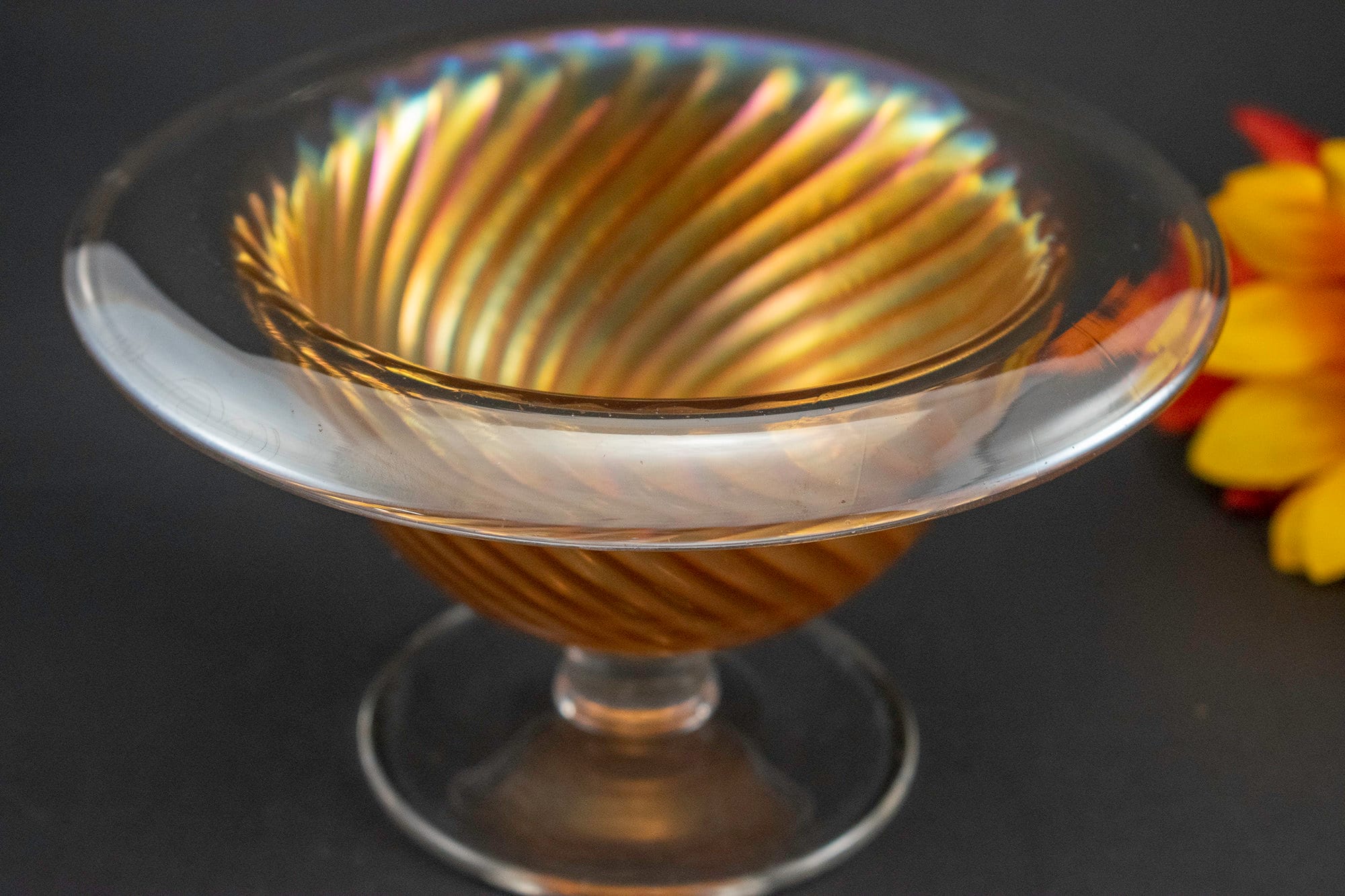 Imperial Glass Twisted Optic Rolled Rim Marigold Iridescent - Etsy