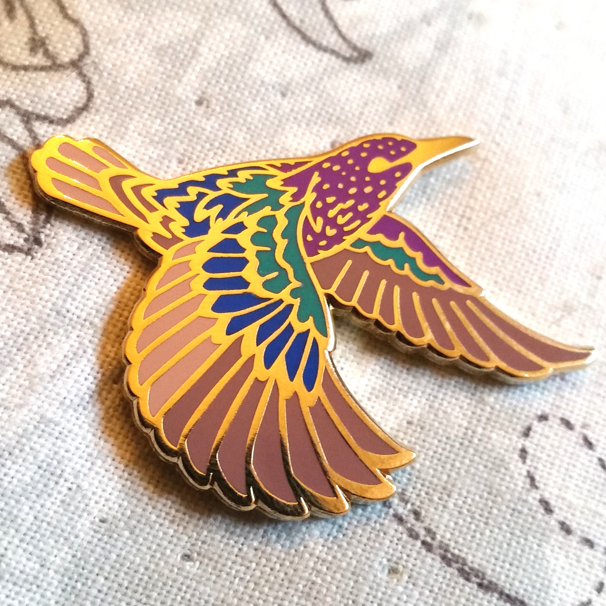 Hard Enamel Pin Common Starling Lapel Pin Gold Plated Bird | Etsy