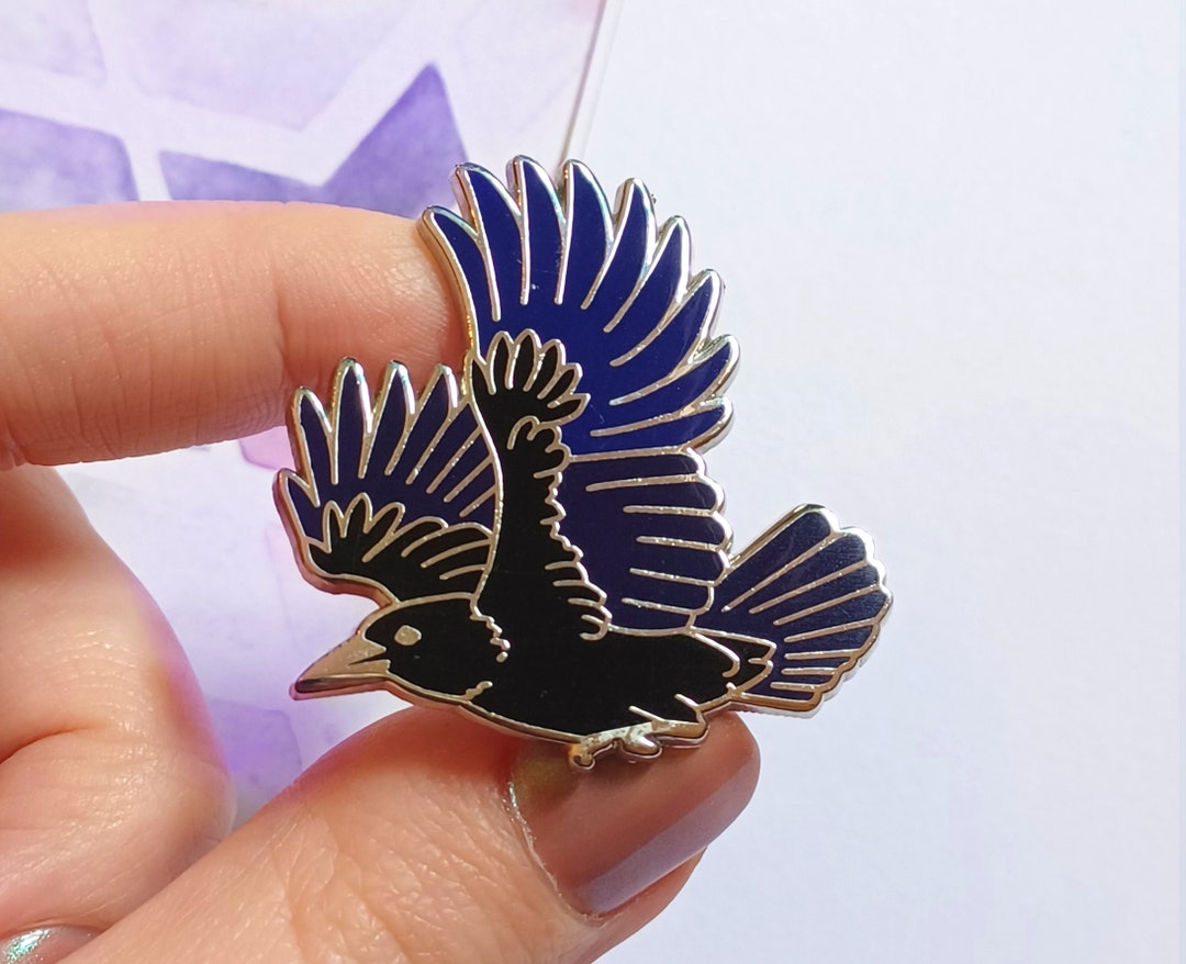 Hard Enamel Pin, Silver Plated Crow Lapel Pin, Unique Gift for Bird ...