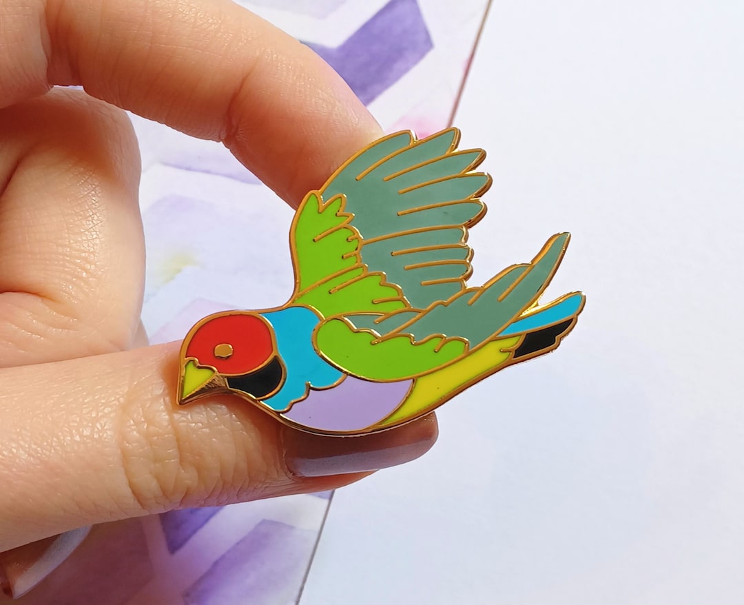 Hard Enamel Pin, Gouldian Finch Lapel Pin, Rainbow Bird Brooch, Cute ...