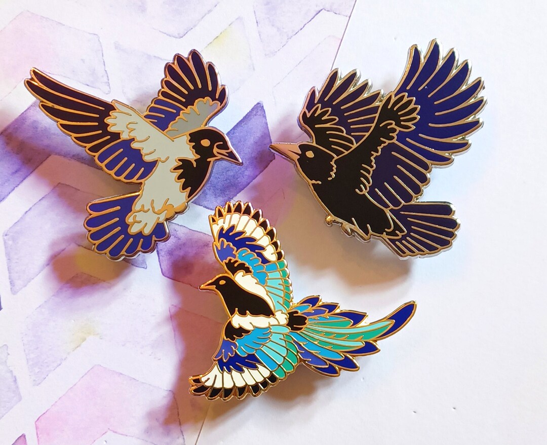 SET OF THREE Enamel Pins, Corvid Bird Lapel Pins, Crow Family Gift Set ...