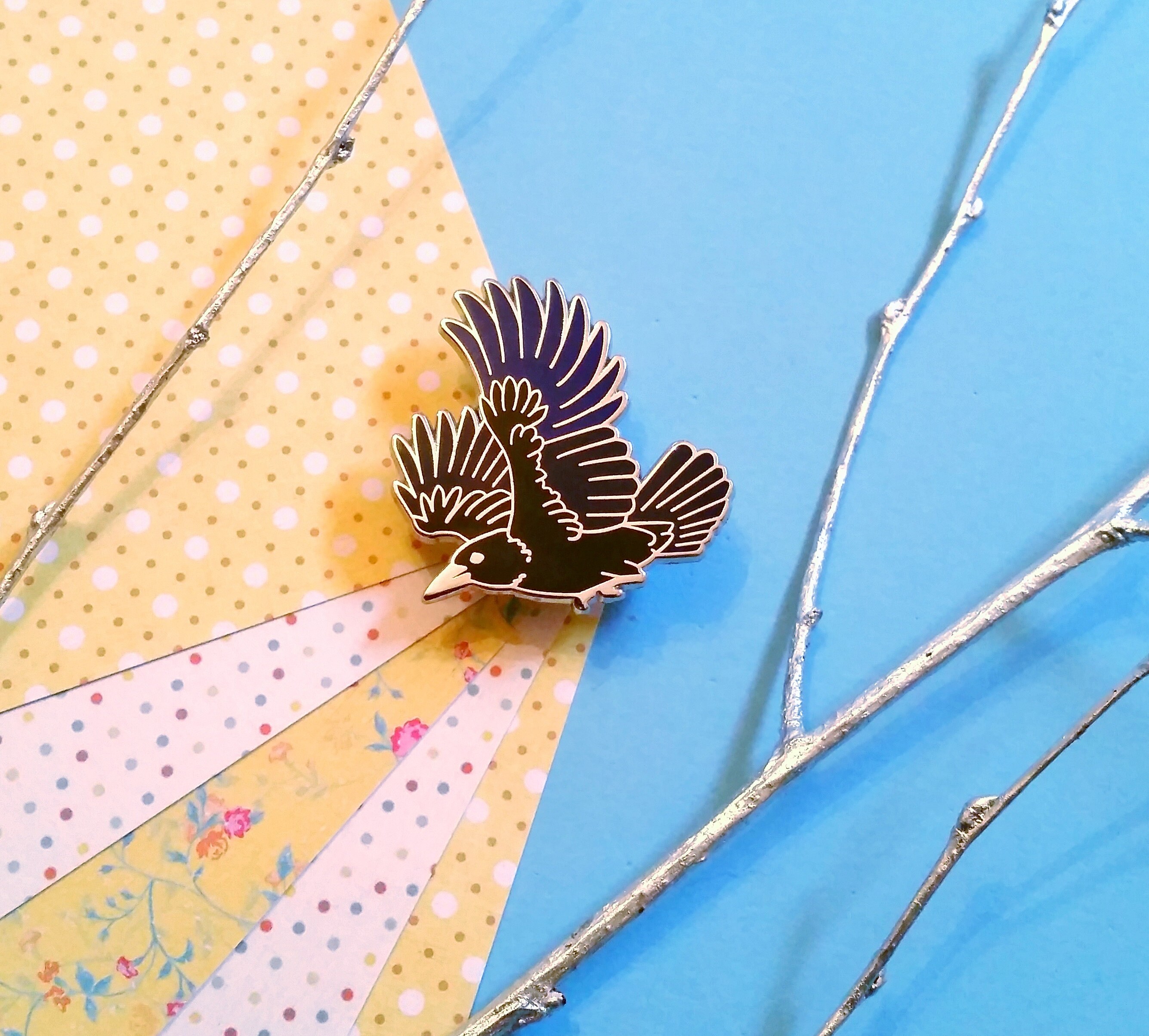 Hard Enamel Pin Silver Plated Crow Lapel Pin Unique Gift for | Etsy